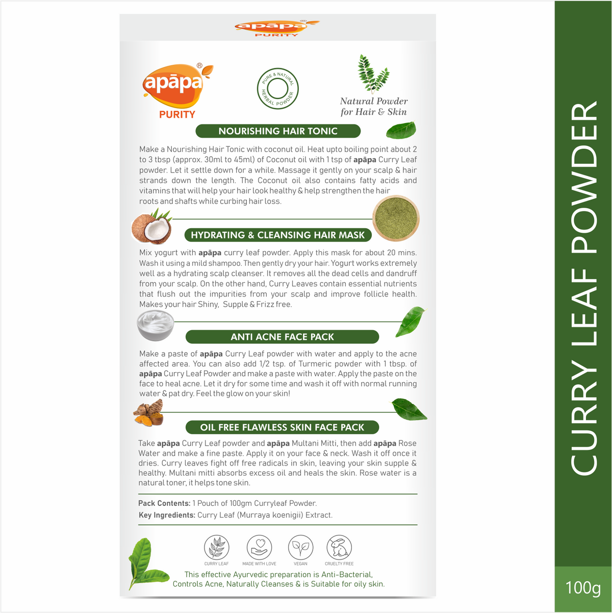APĀPA Anti Dandruff – Acne Control Curry Leaf Powder for Hair